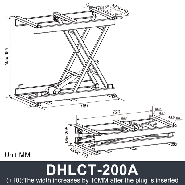 DHLCT-200A Electric Scissor Lift 12V/24V DC Motor 2000N 440LB Load – DIHOOL