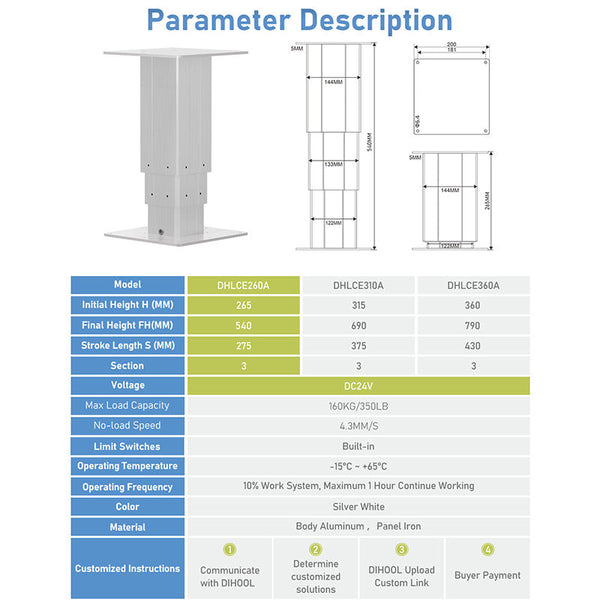 Tatami Lifting Column Iron Plate Foot Controller 24V DC Motor 1200N 26 – DIHOOL