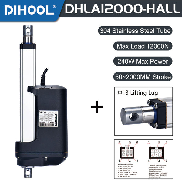 Hall Electric Linear Motion Actuator 24V DC Motor 12000N 2640LB Load ...