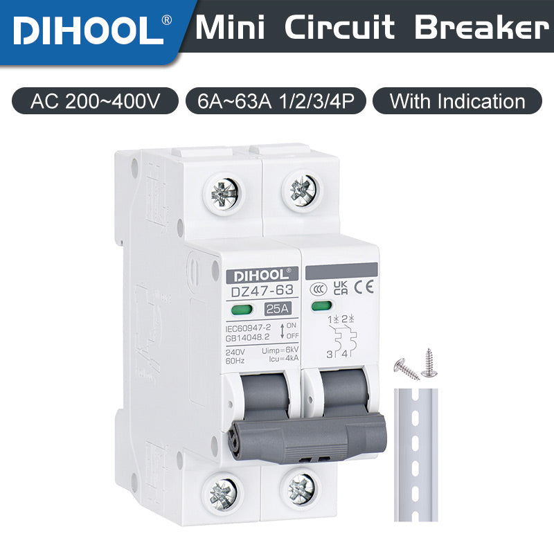 DZ47FB-1/2/3/4P Miniature Circuit Breaker Grey Handie With Indication ...