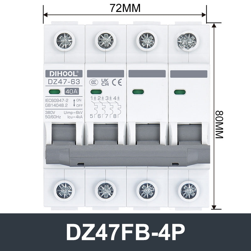 DZ47FB-1/2/3/4P Miniature Circuit Breaker Grey Handie With Indication ...